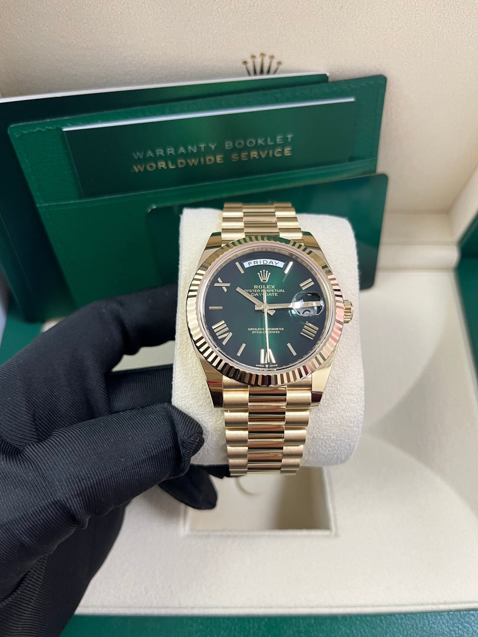 Rolex Day-Date 40mm Ombre Green Roman Dial New Release 228238 – WatchesOff5th